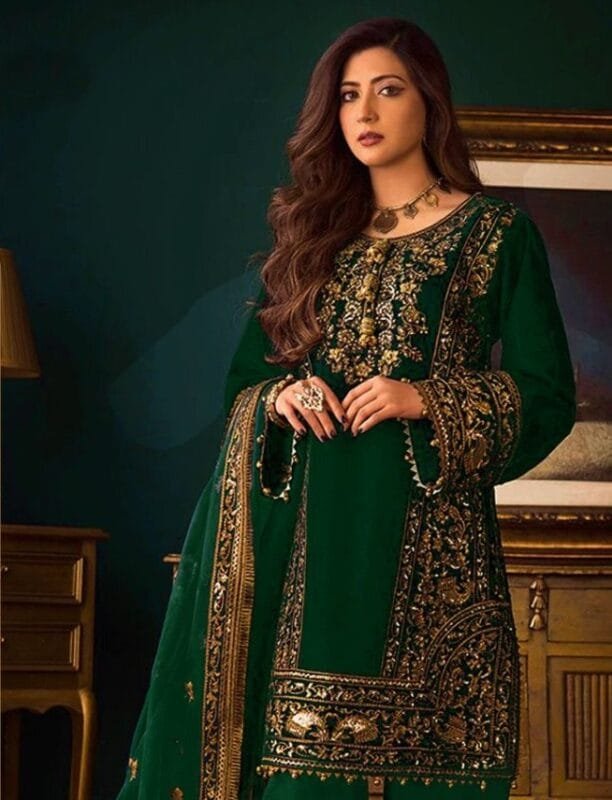 Designer Pakistani Dress - Green Colour Pakistani Suits - SareesWala.com
