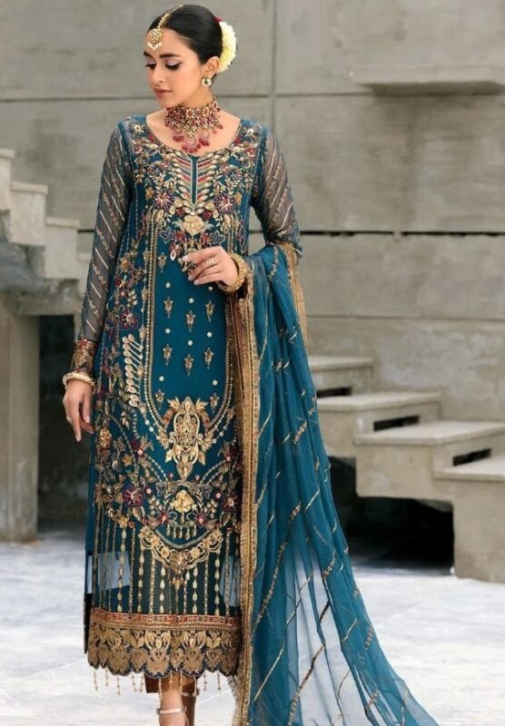 Pakistani Dress Bridal Blue Colour - Pakistani Suits - SareesWala.com