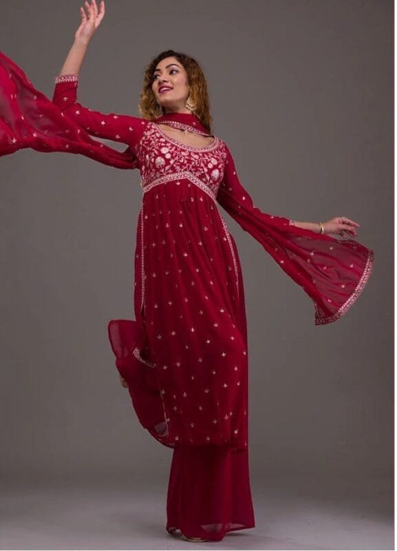 Blood Red Heavy GeorgetteWith Sequence Embroidery Work Pakistani Suits ...