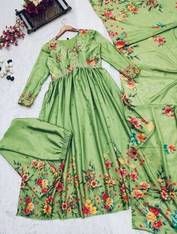 Green Color Alia Cut Dresses Trendy ️FREE COD🤩⬇️ - SareesWala.com