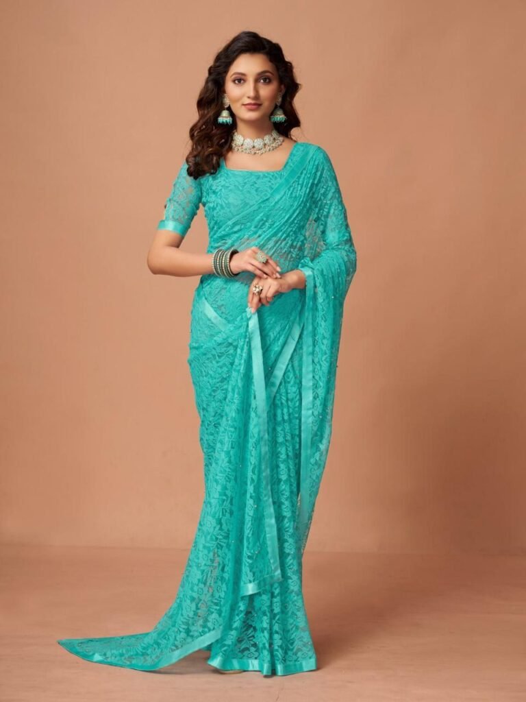 Green Colour SOFT NET SAREE - SareesWala.com