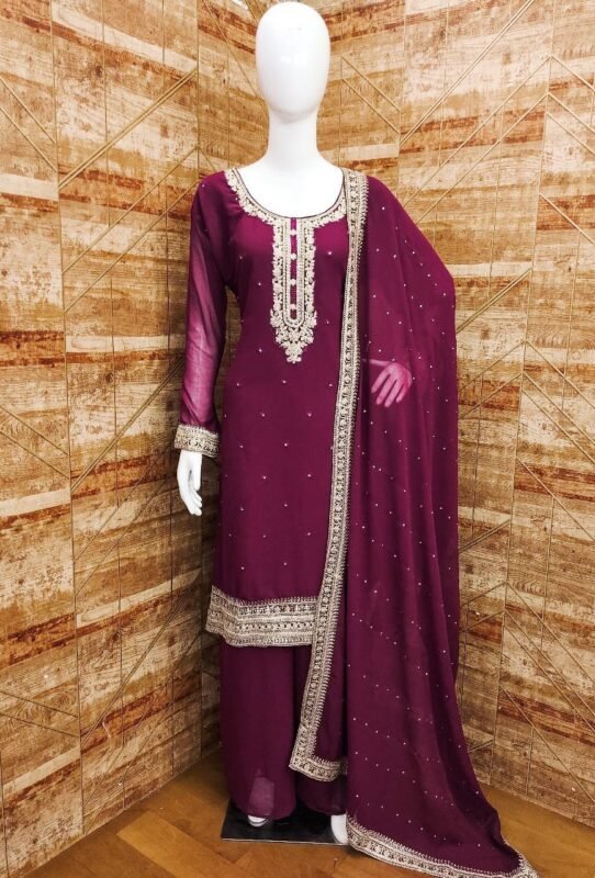 Maroon Colour Heavy Georgett With Sequence Suits - SareesWala.com