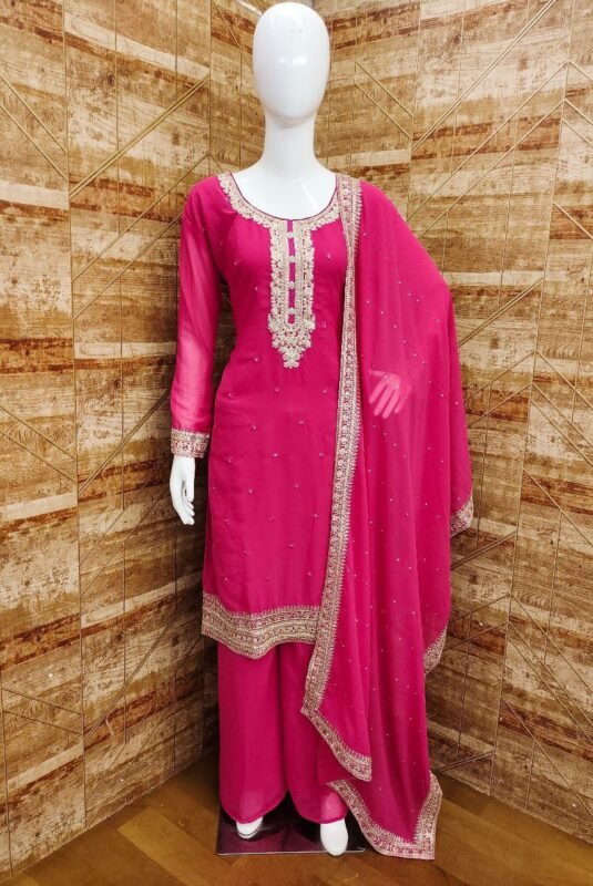 Megenta Colour Heavy Georgett With Sequence Suits - SareesWala.com