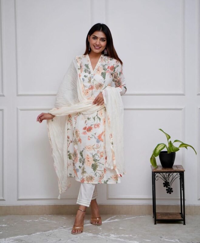 White Color Kurti Suit - SareesWala.com