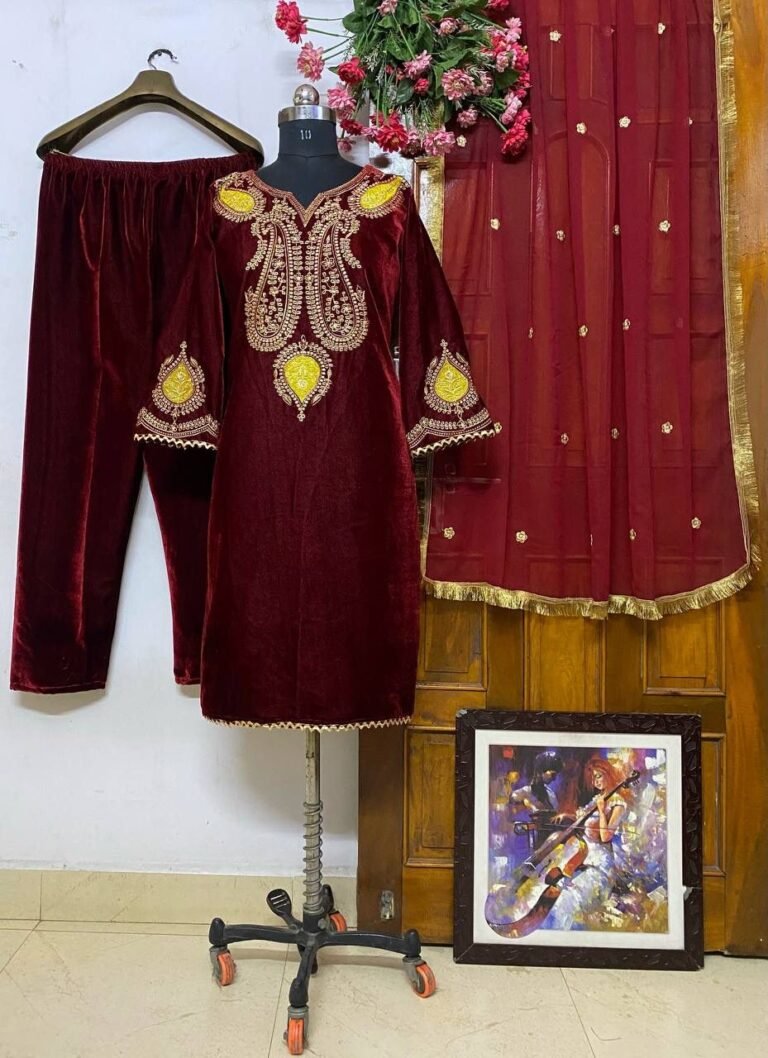 "Exquisite Brown Velvet Suit with Intricate Embroidery - Perfect Ble