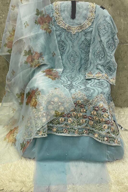 Sky Blue color Pakistani Suits Dress - SareesWala.com